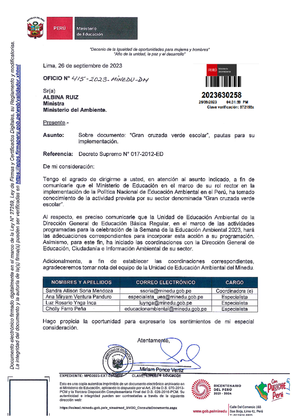 Oficio 415-2023 Minedu a DRE Semana Educacion Ambiental - e.g. comunicacion - Studocu