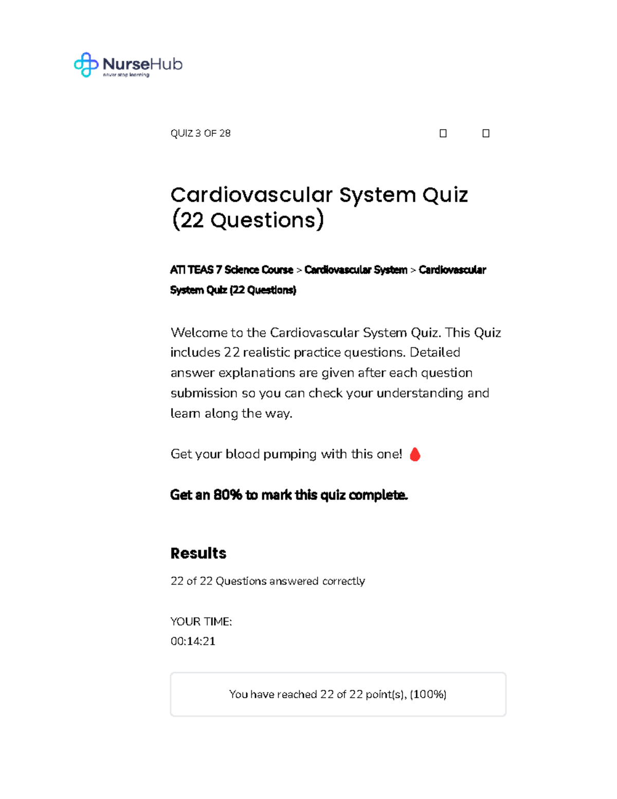 Cardiovascular System Quiz Nurse Hub - ATI TEAS 7 Science Course ...