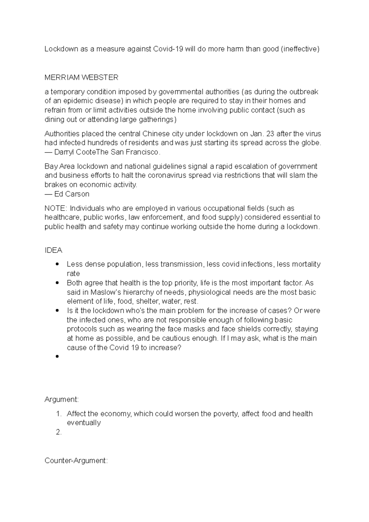 Debate 2021 - Politics in pandemic policy - Lockdown as a measure ...