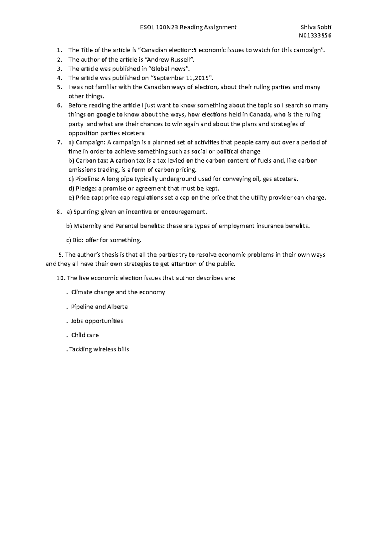 ESOL 100 N2B Reading Assignment - ESOL 100N2B Reading Assignment Shiva ...