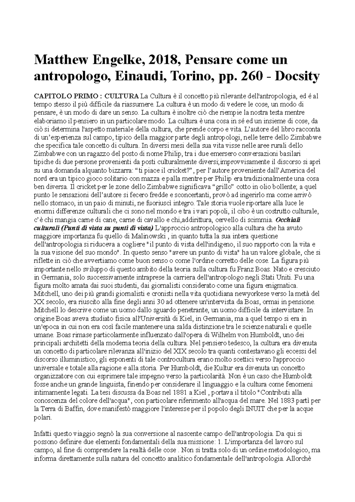 Engelke riassunto - Pensare come un antropologo - Matthew Engelke, 2018 ...