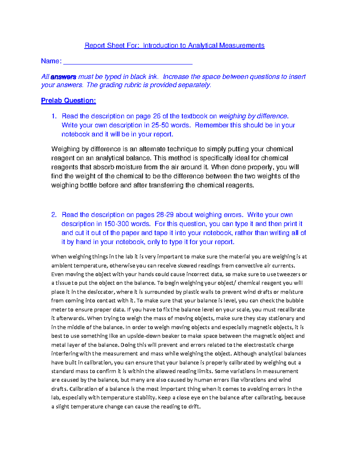 Lab 1: Intro to Analytical Measurements - Warning: TT: undefined function: 32 Warning: TT ...