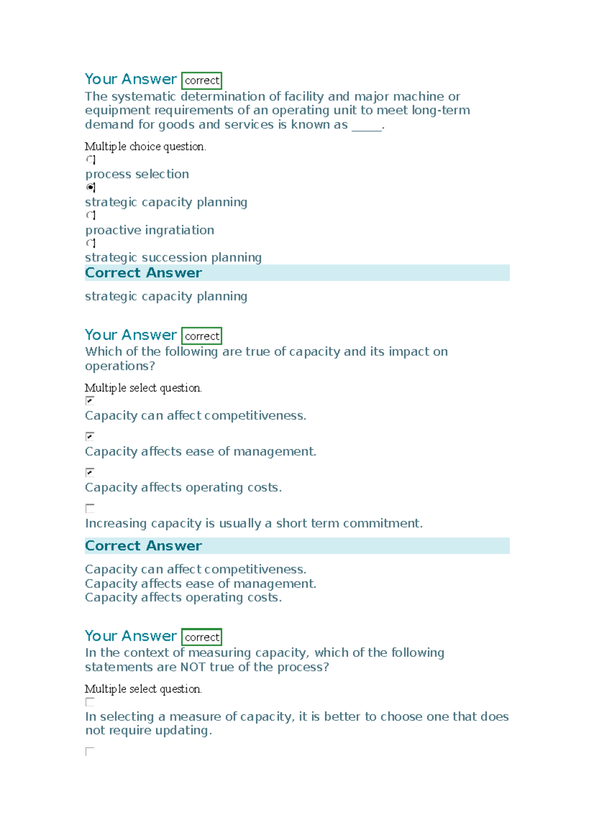 Week 4 - Chapter 5 - Connect - Your Answer correct The systematic determination of facility and ...