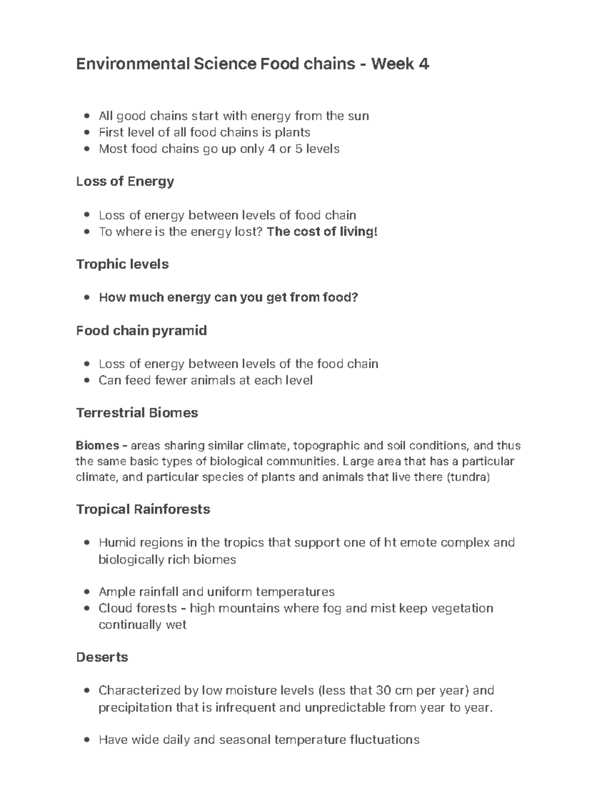 Environmental Science Food chains - Week 4 - Large area that has a ...