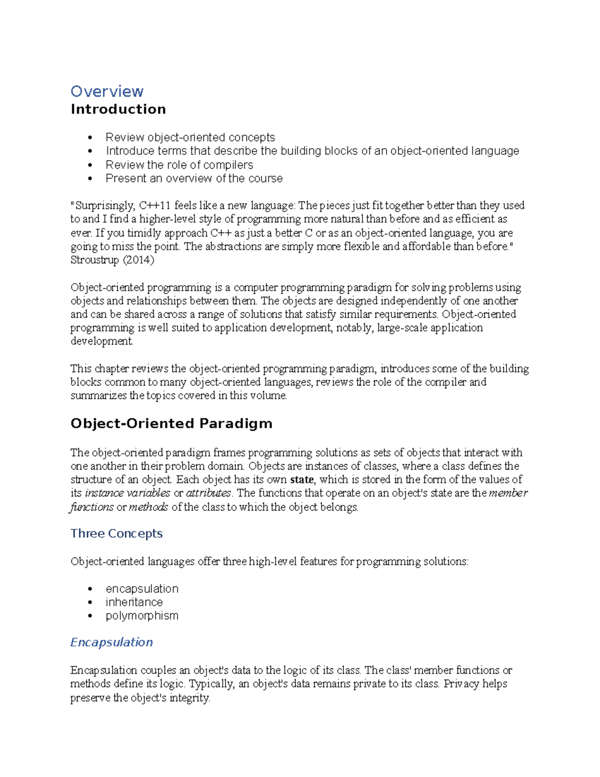 OOP 345 Overview - Overview Introduction Review object-oriented concepts Introduce terms that ...