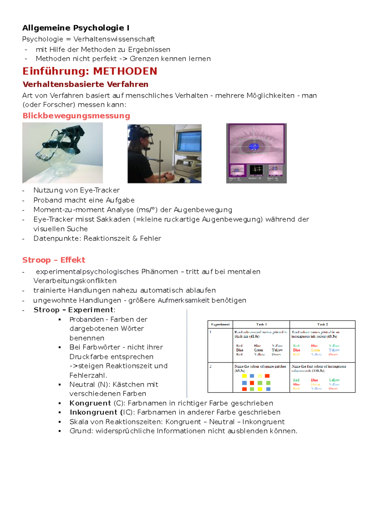 1. Allgemeine Psychologie Zusammenfassung - Allgemeine Psychologie I Psychologie = - Studocu