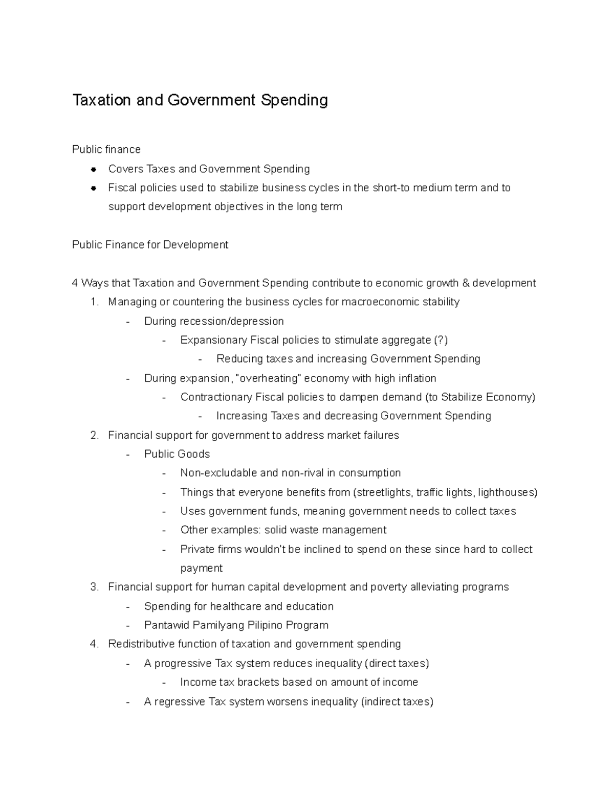 Soc Sc Notes - Taxation and Government Spending Public finance Covers ...