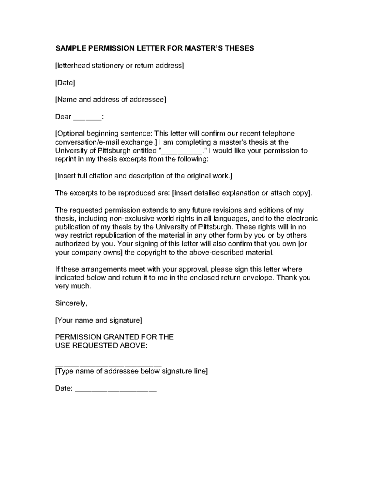 Sample formal permission letter - SAMPLE PERMISSION LETTER FOR MASTER’S ...