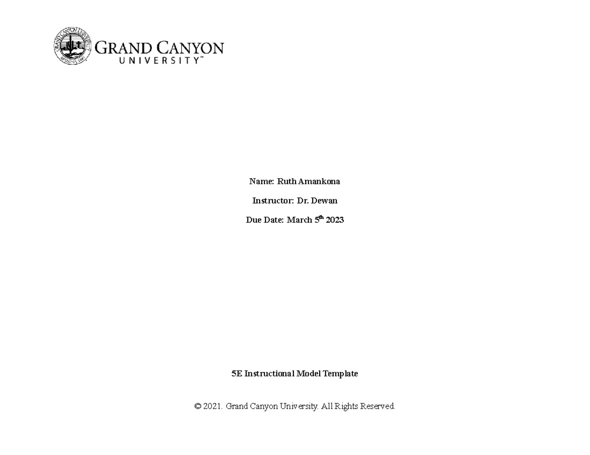 ELM 361 RS 5E Instructional Model Template - Name: Ruth Amankona ...