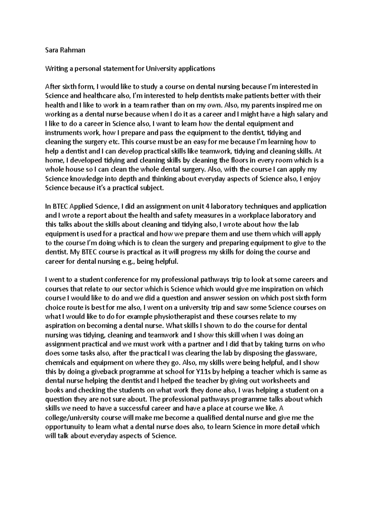 Sara Rahman- writing a personal statement for university applications ...