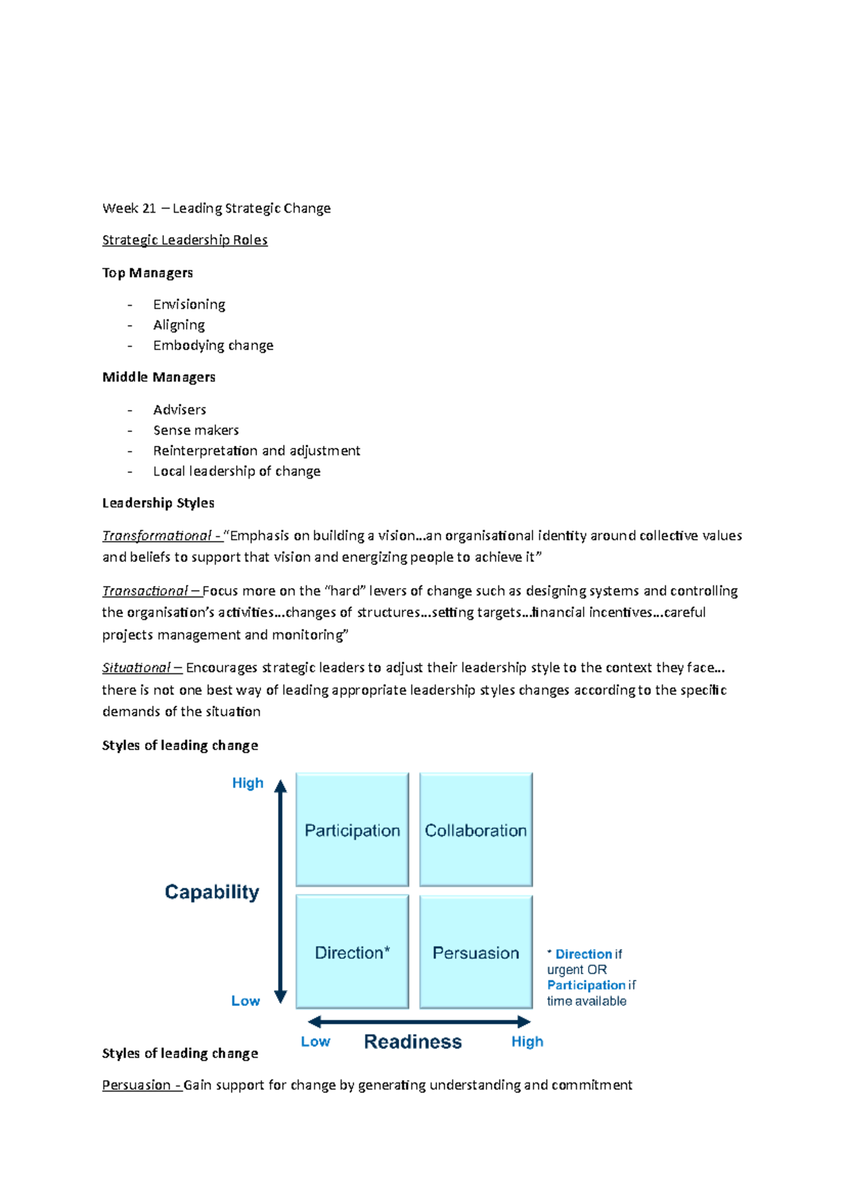 Lecture 21 - Leading Strategic Change - Week 21 – Leading Strategic ...