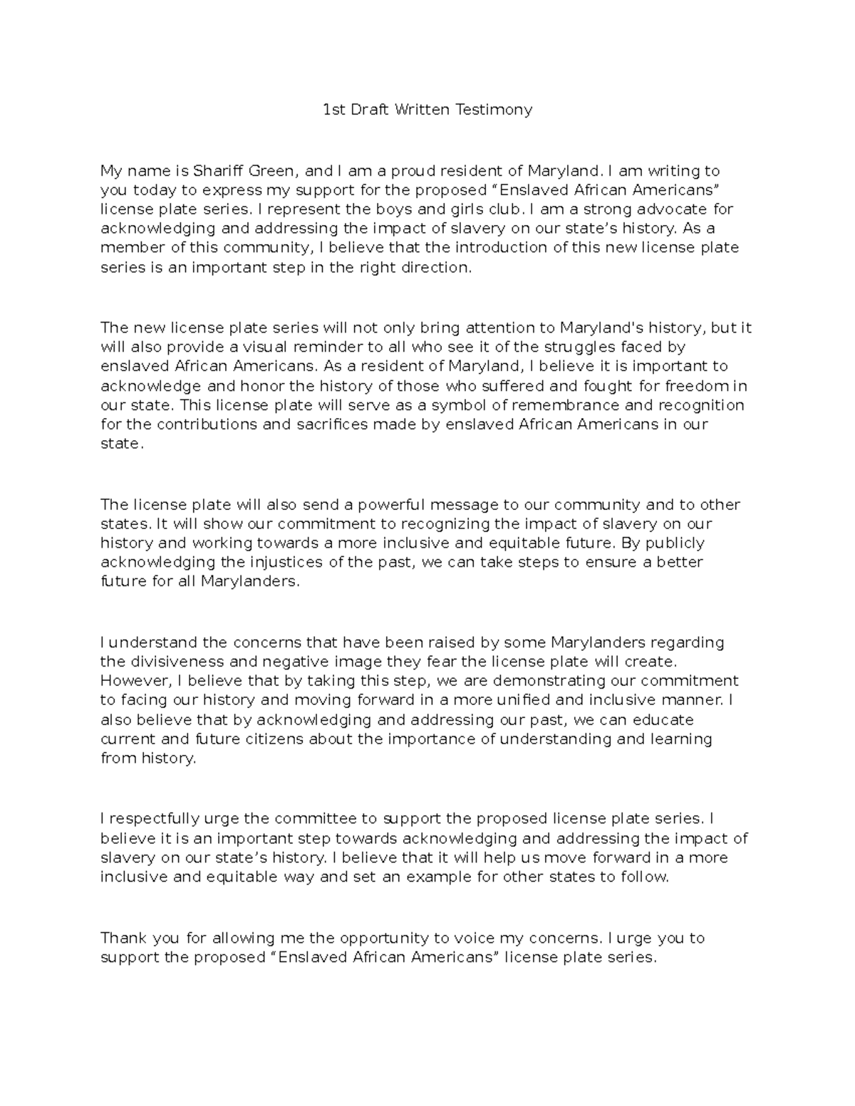 1st Draft Written Testimony 1 4124 - 1st Draft Written Testimony My ...