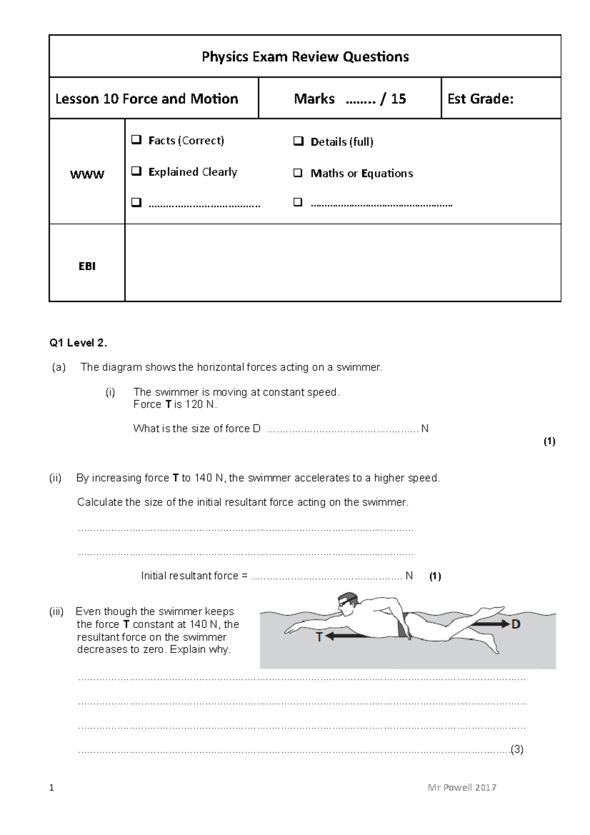 Lesson 10 Force and Motion Exam Questions - Physics Exam Review ...