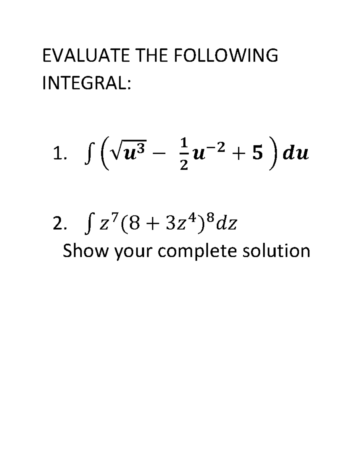 Integrals - reviewer calculus - edukasyon sa pagpapakatao - EVALUATE ...