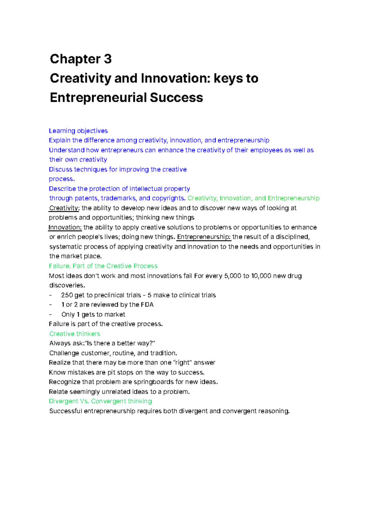 Mana 3325 Chapter 3 Lecture - Chapter 3 Creativity and Innovation: keys ...