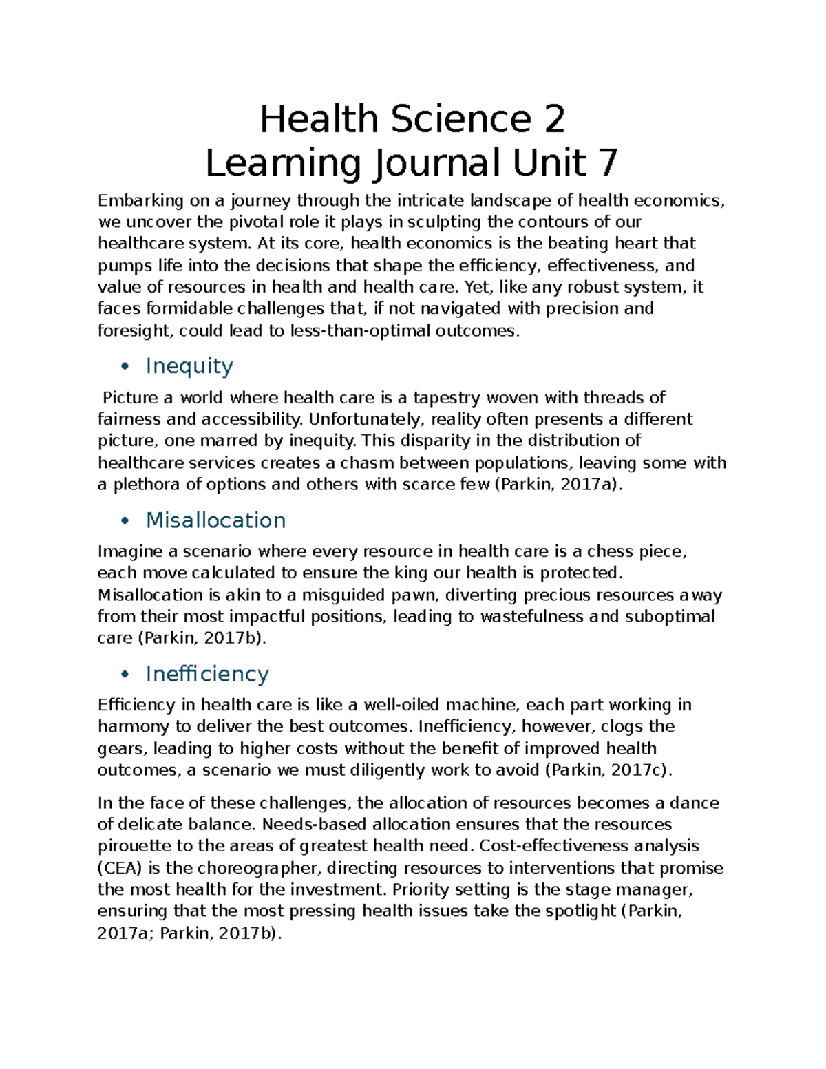 Health Science 2 LJ7 - sante - Health Science 2 Learning Journal Unit 7 ...