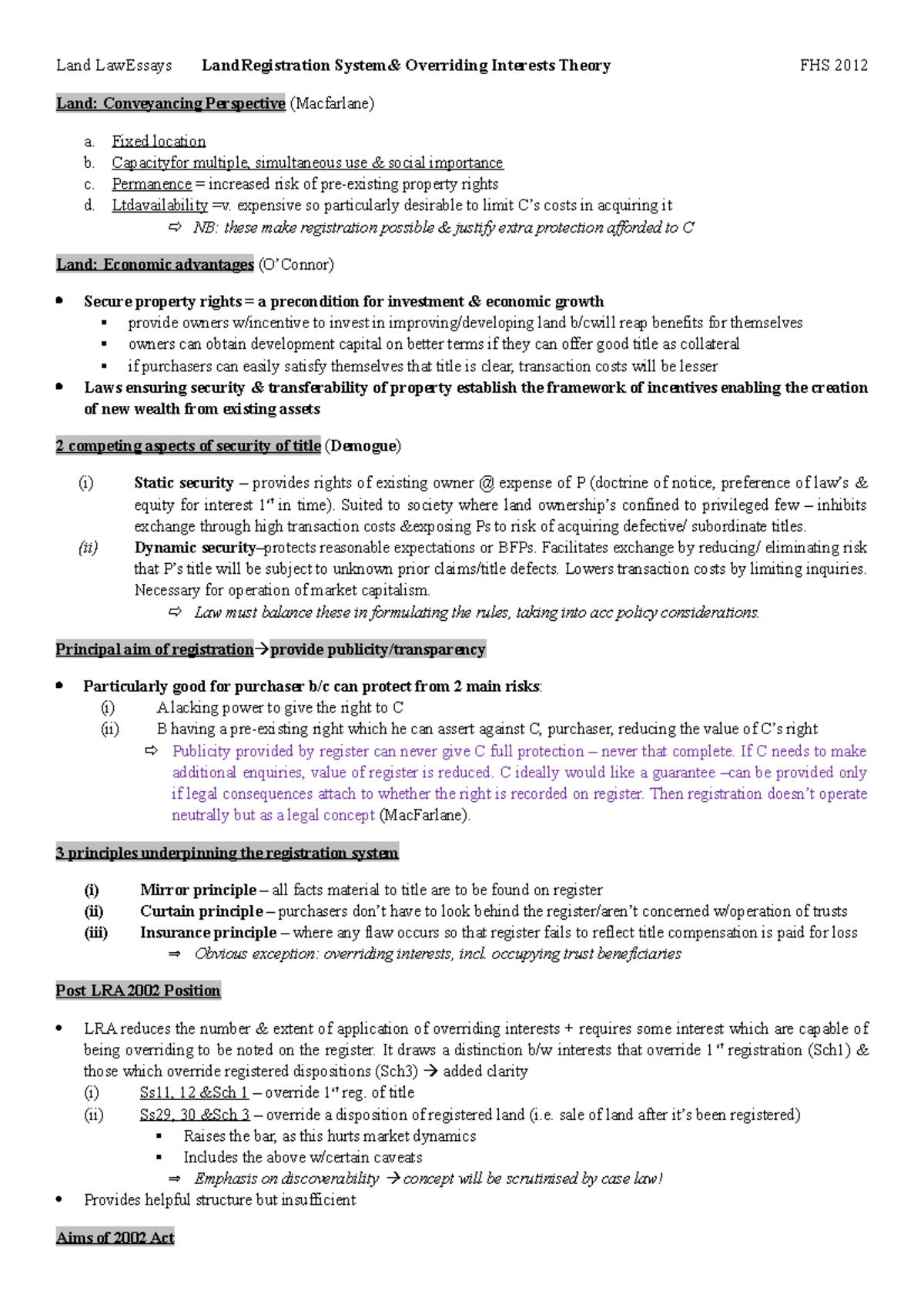 Essay On Lra And Overriding Essay Notes Land Lawessays