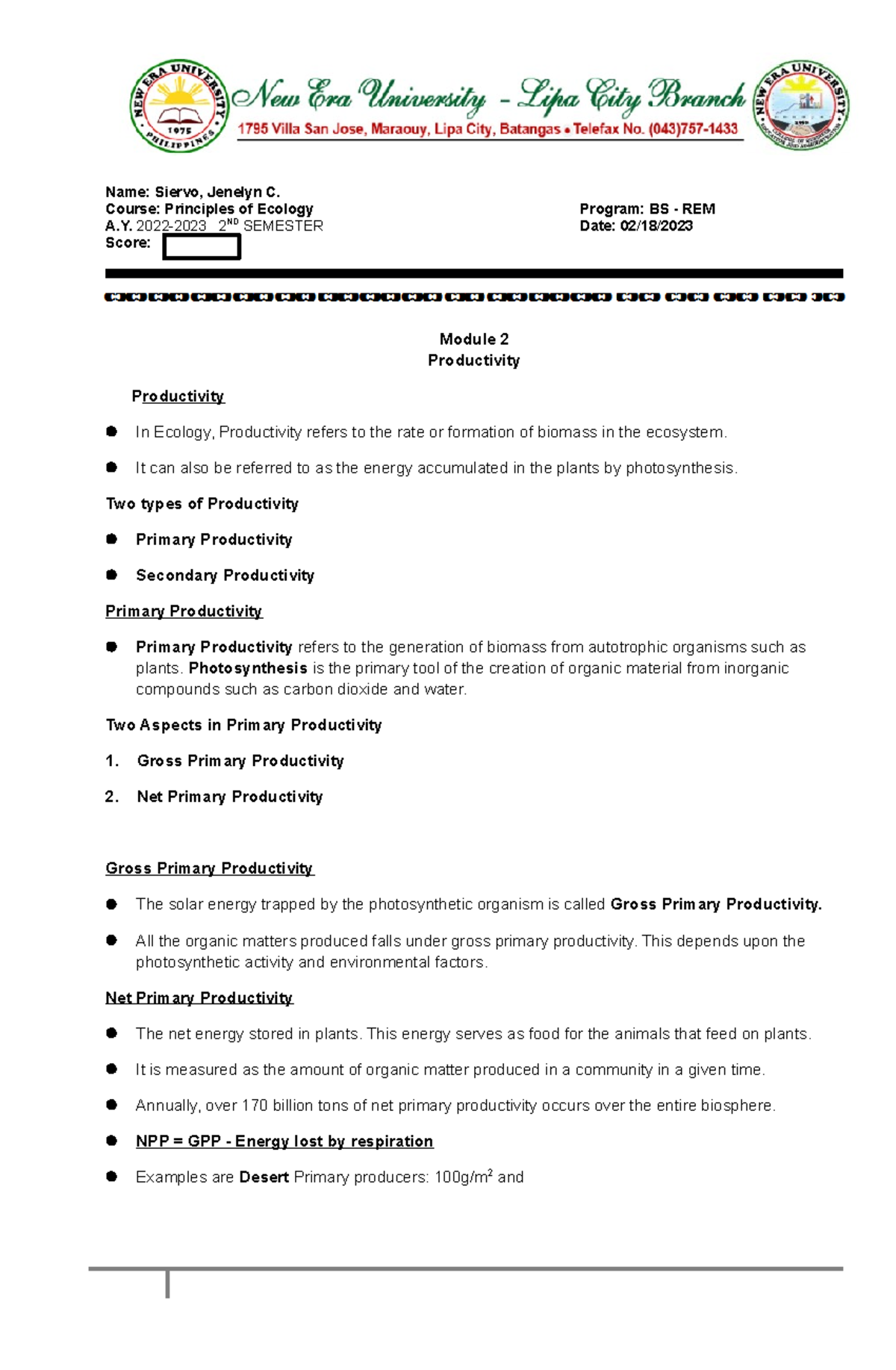 Learning TASK 3 Module 2 Productivity Gerason Baja 2 - Name: Siervo, Jenelyn C. Course ...