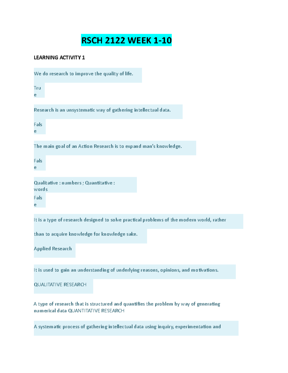 RSCH 2122 WEEK 1 10 - Lecture Notes - RSCH 2122 WEEK 1- LEARNING ...