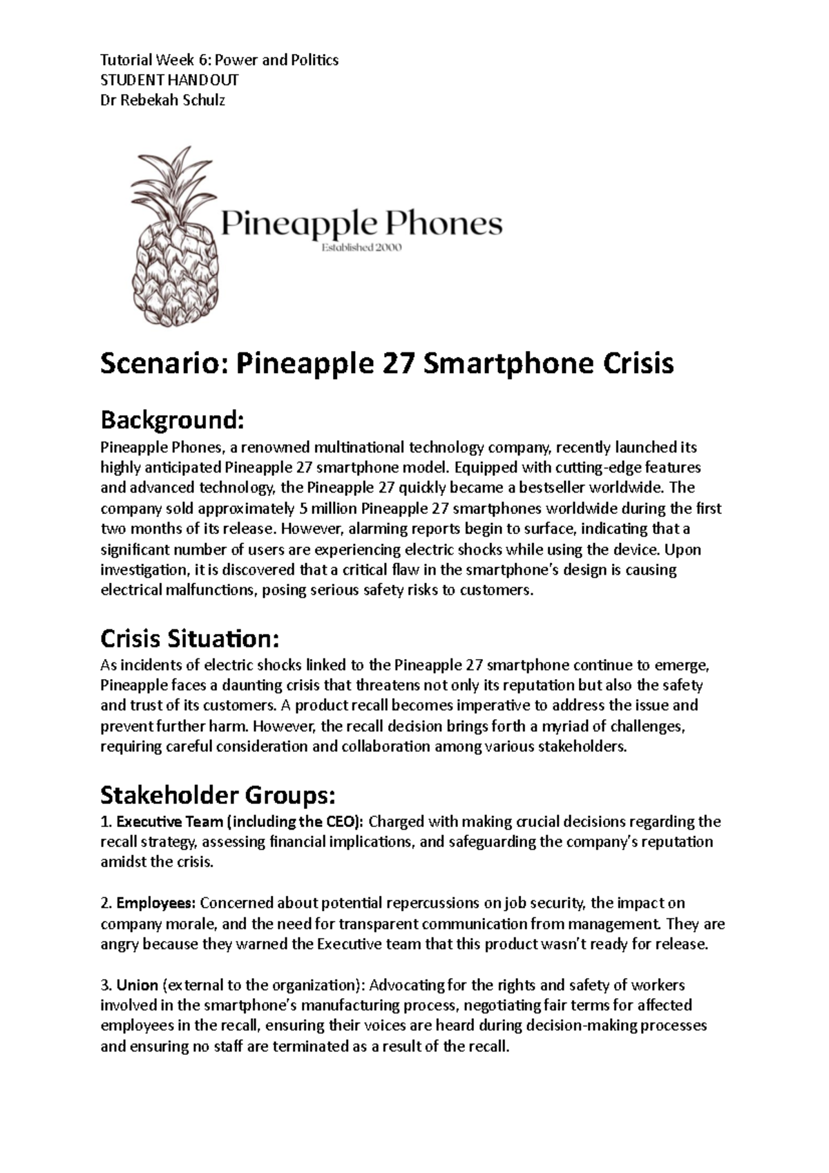 Tutorial Week 6- Power and Politics - Student handout - Tutorial Week 6 ...