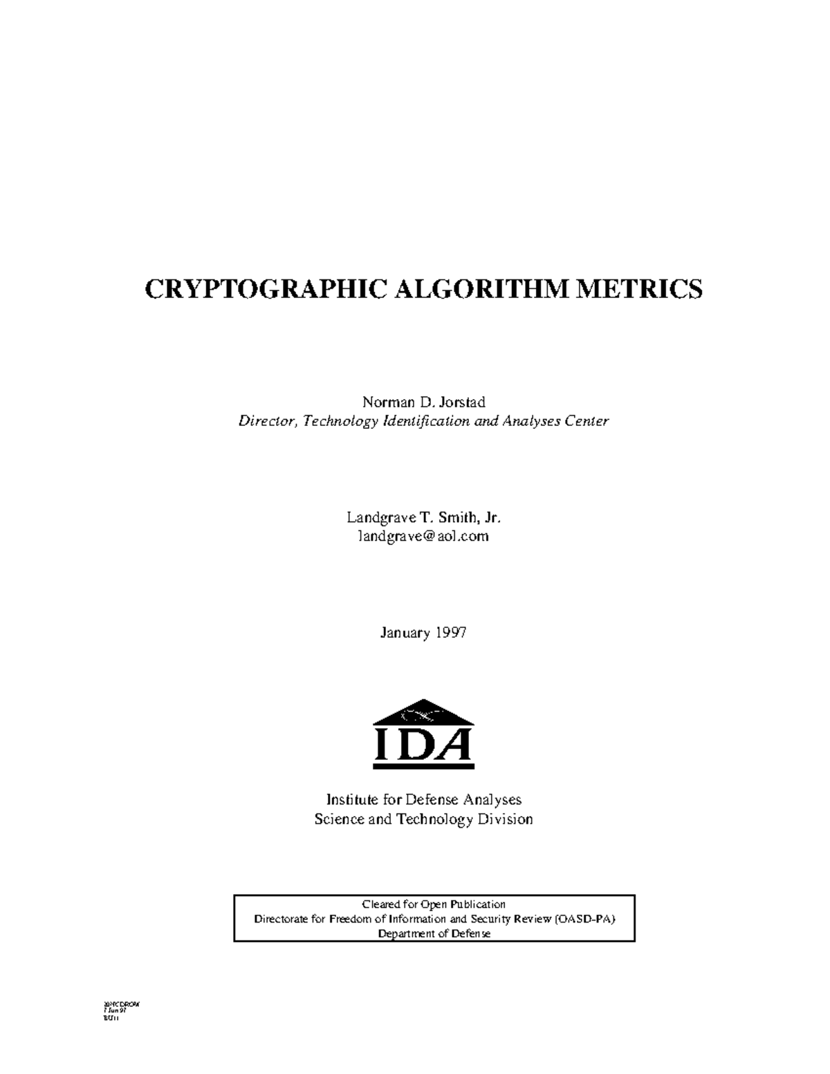 Cryptography - MBA - CRYPTOGRAPHIC ALGORITHM METRICS Norman D. Jorstad ...