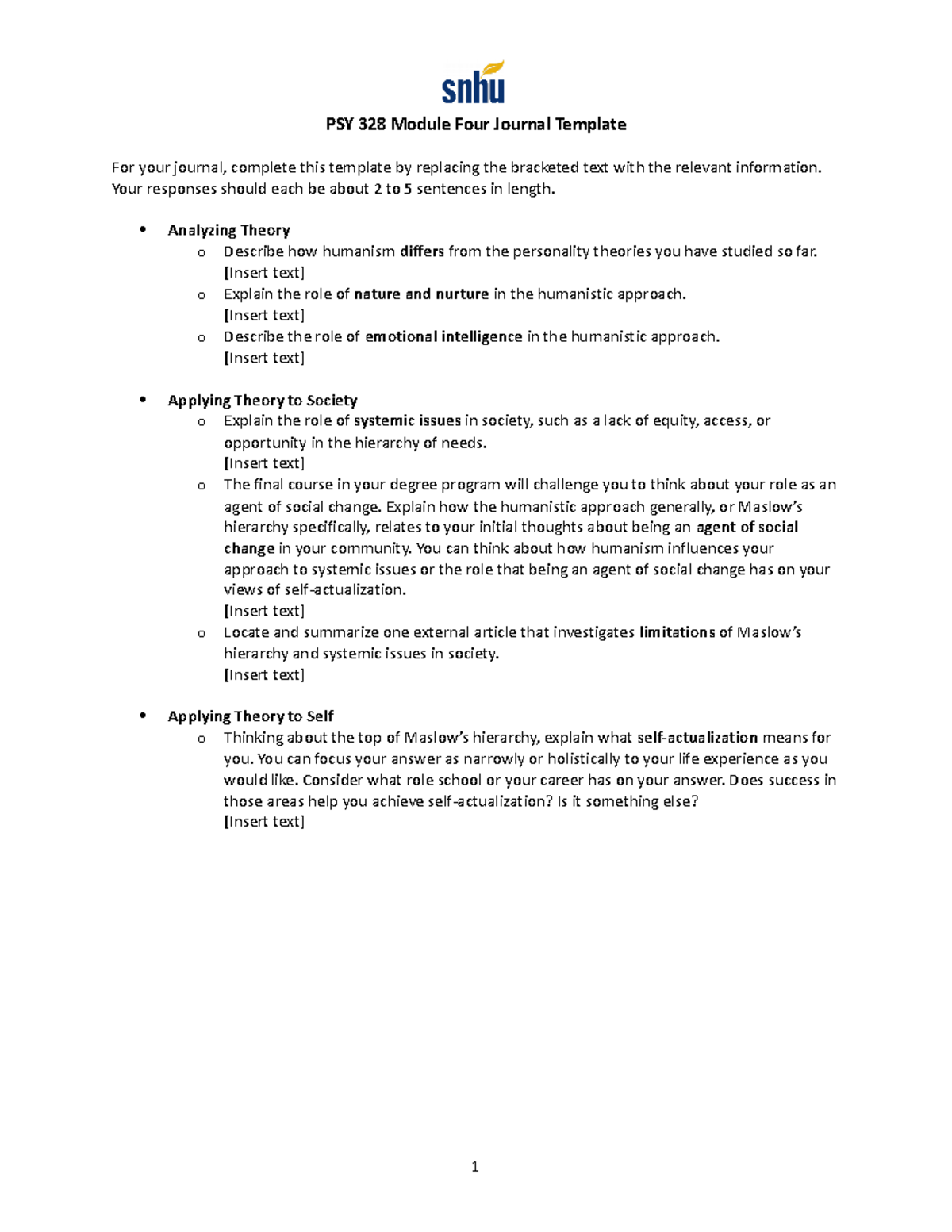 PSY 328 Module Four Journal Template - PSY 328 Module Four Journal ...