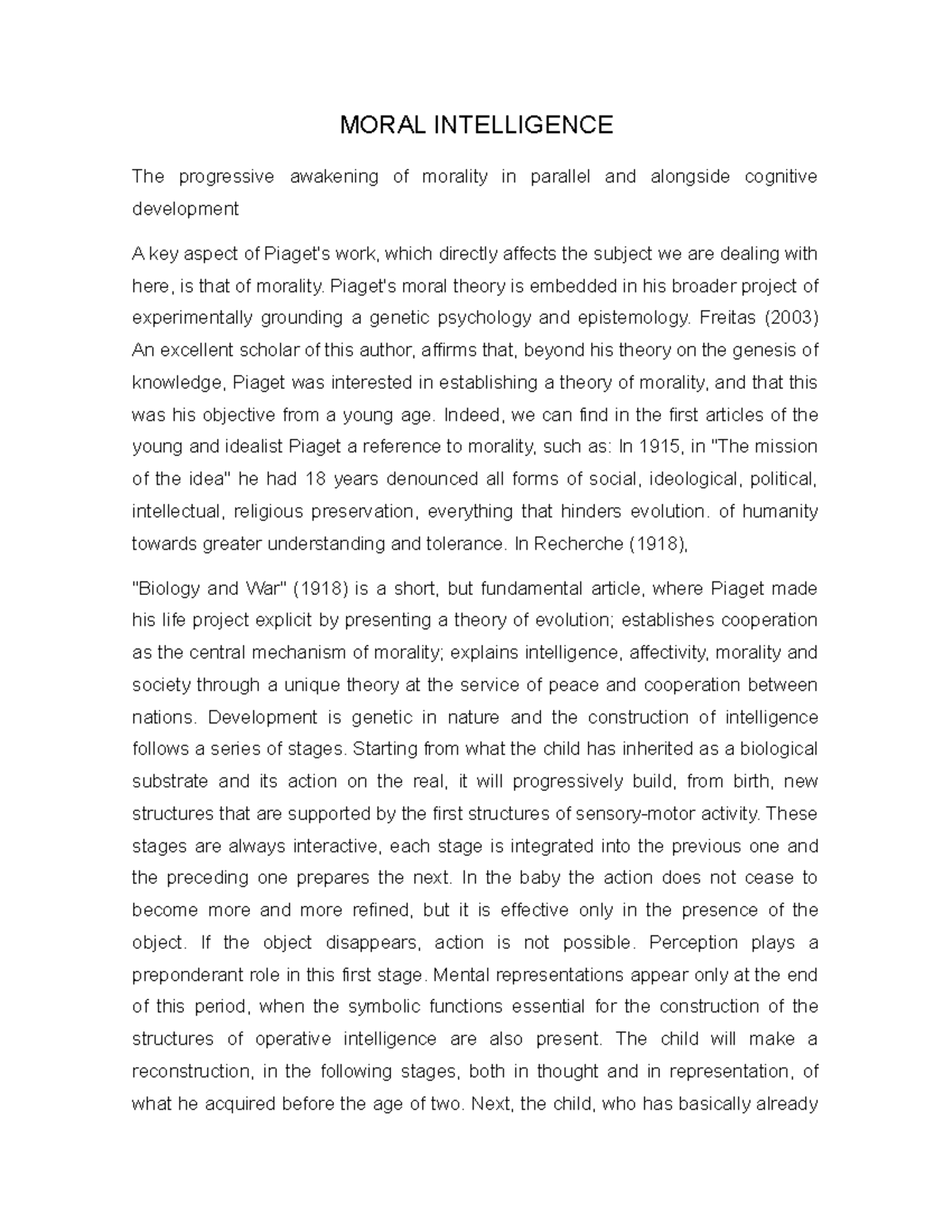 Moral Intelligence - MORAL INTELLIGENCE The progressive awakening of ...