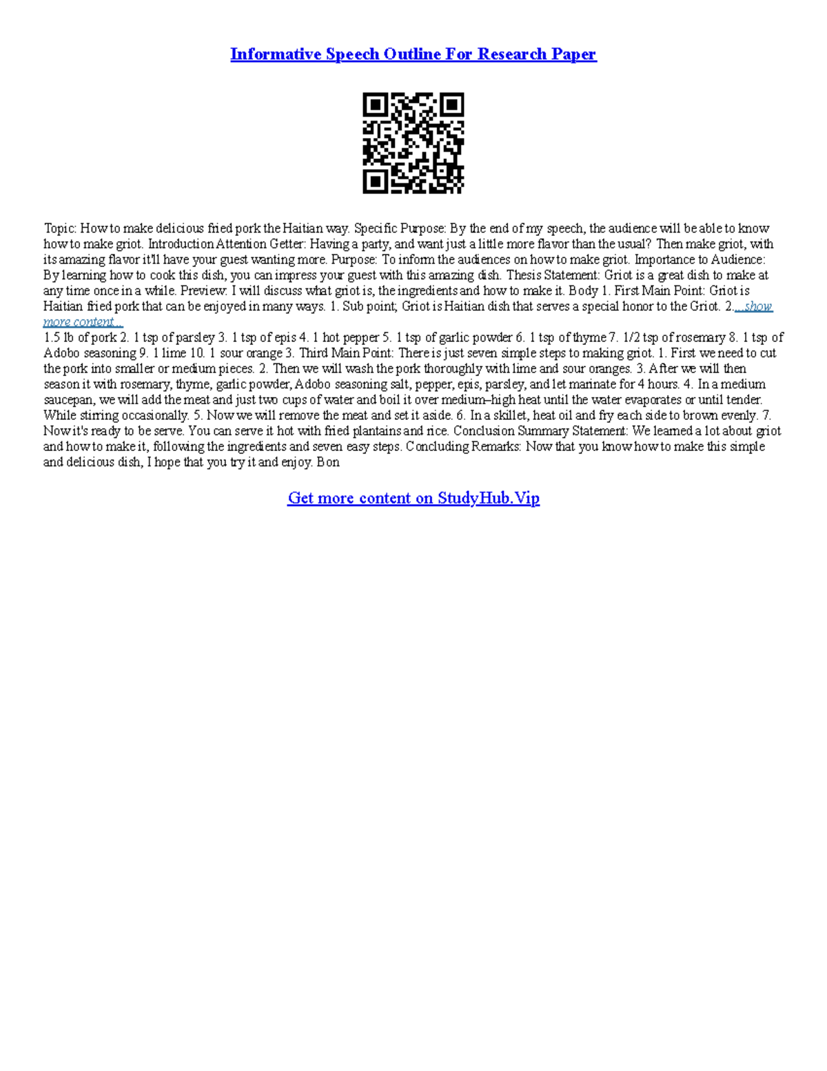 Informative Essay Outline Template - Informative Speech Outline For ...