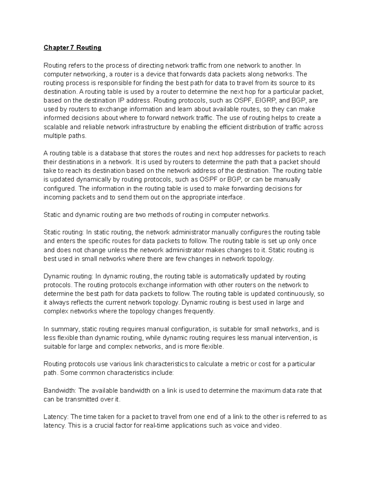 Chapter 7 Routing - Chapter 7 Routing Routing refers to the process of directing network traffic ...