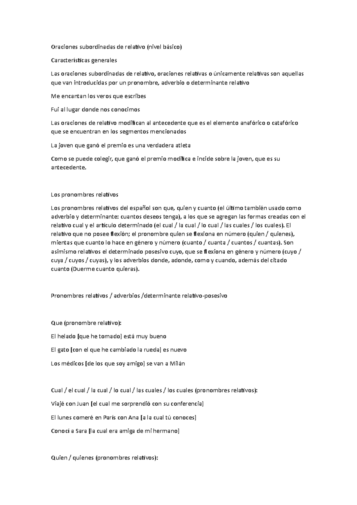 Oraciones subordinadas de relativo - Los pronombres relativos Los ...