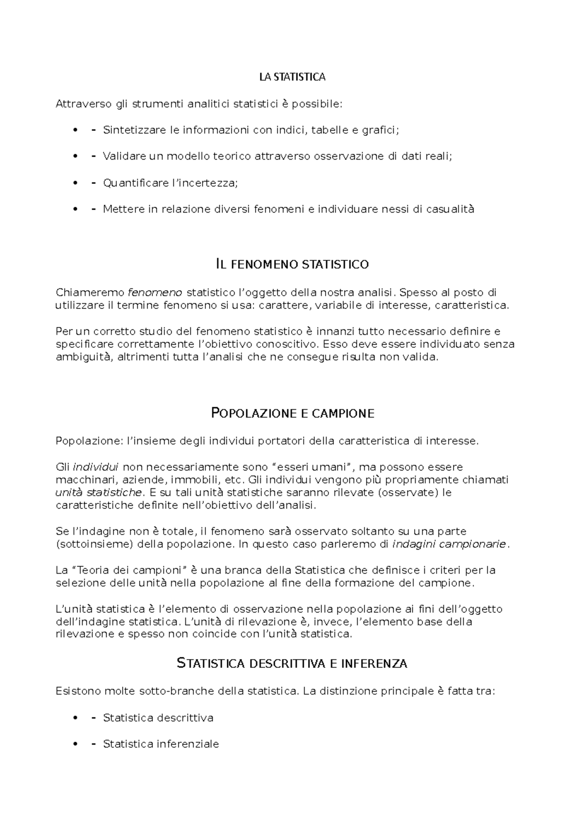 LA Statistica - riassunto fino al pdf 16 - LA STATISTICA Attraverso gli strumenti analitici ...