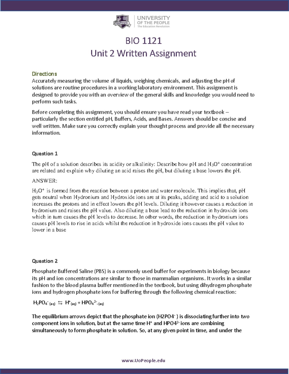 Bio 1121 Unit 2 Written Assignment Bio 1121 Unit 2 Written Assignment Directions Accurately