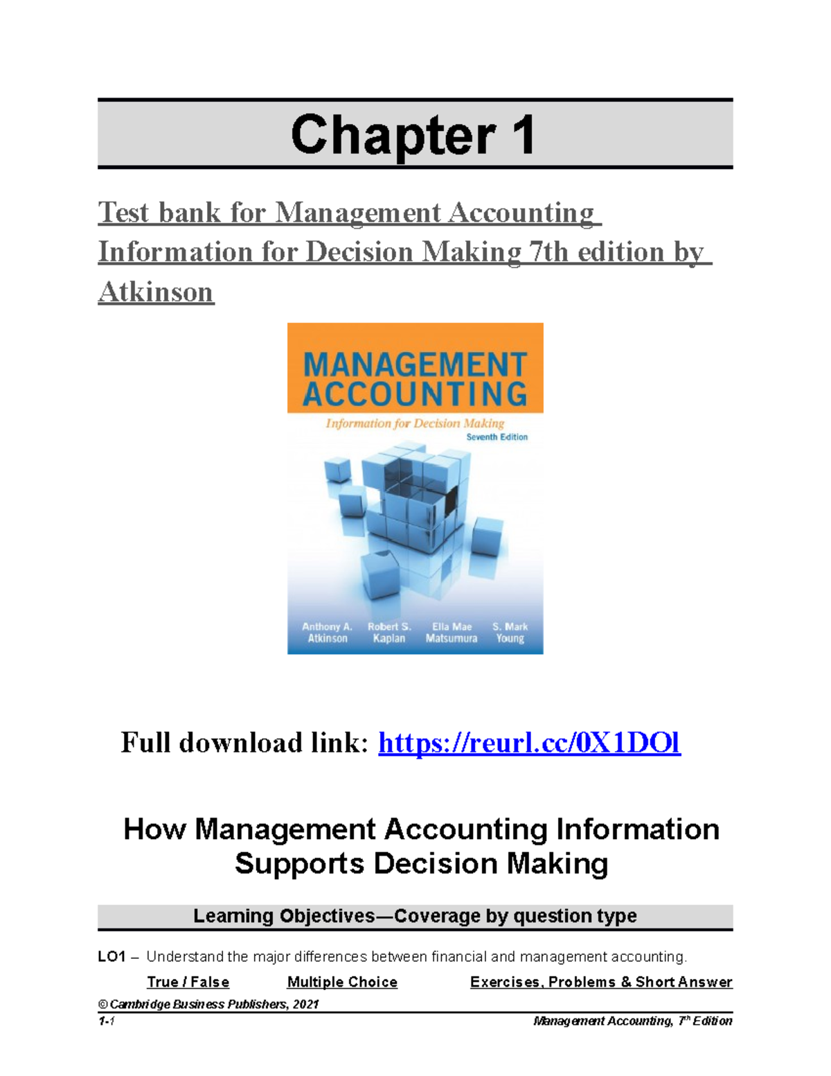 Test bank for Management Accounting Information for Decision Making 7th ...