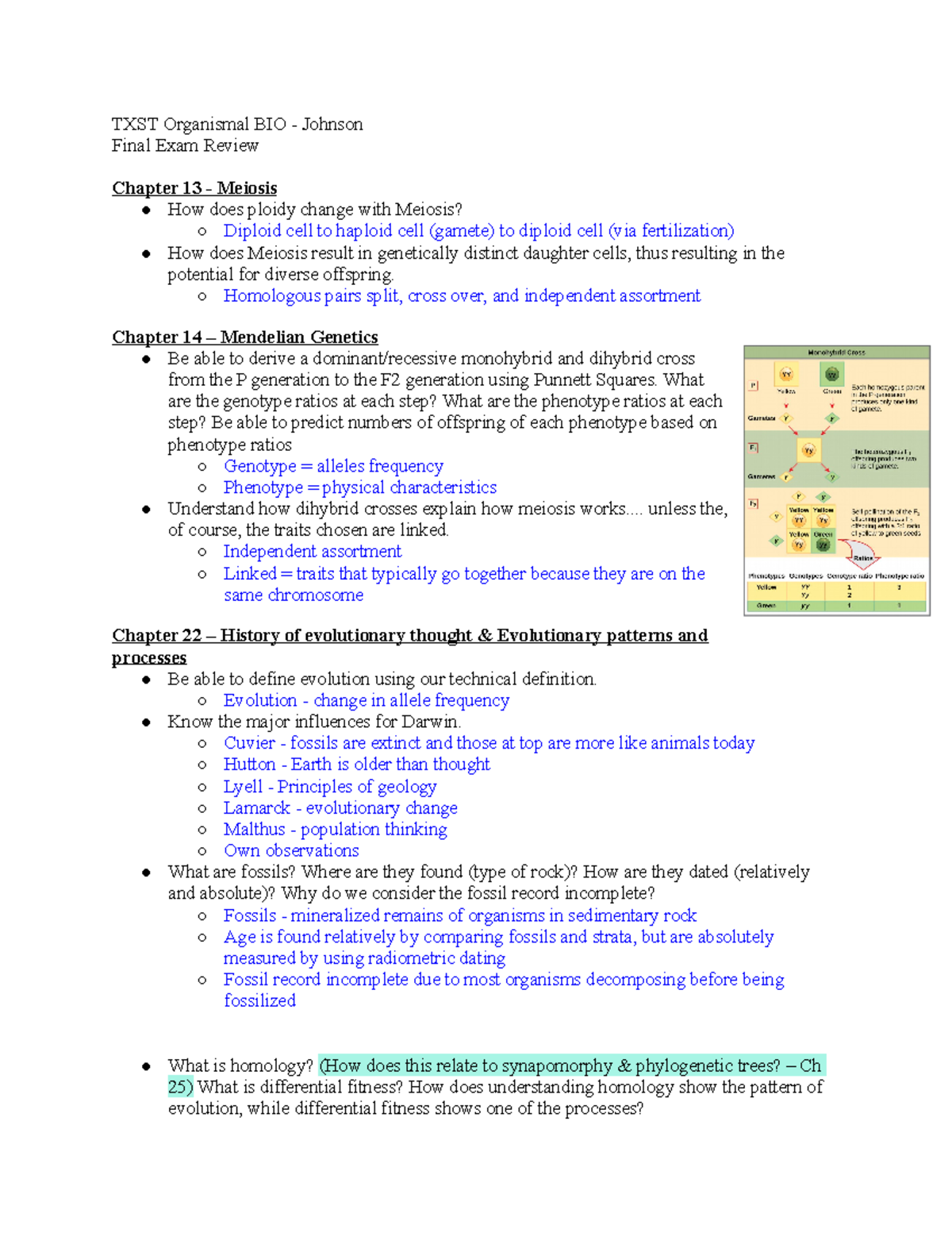 O. BIO - Final Prep - Contains all information covered over the course ...