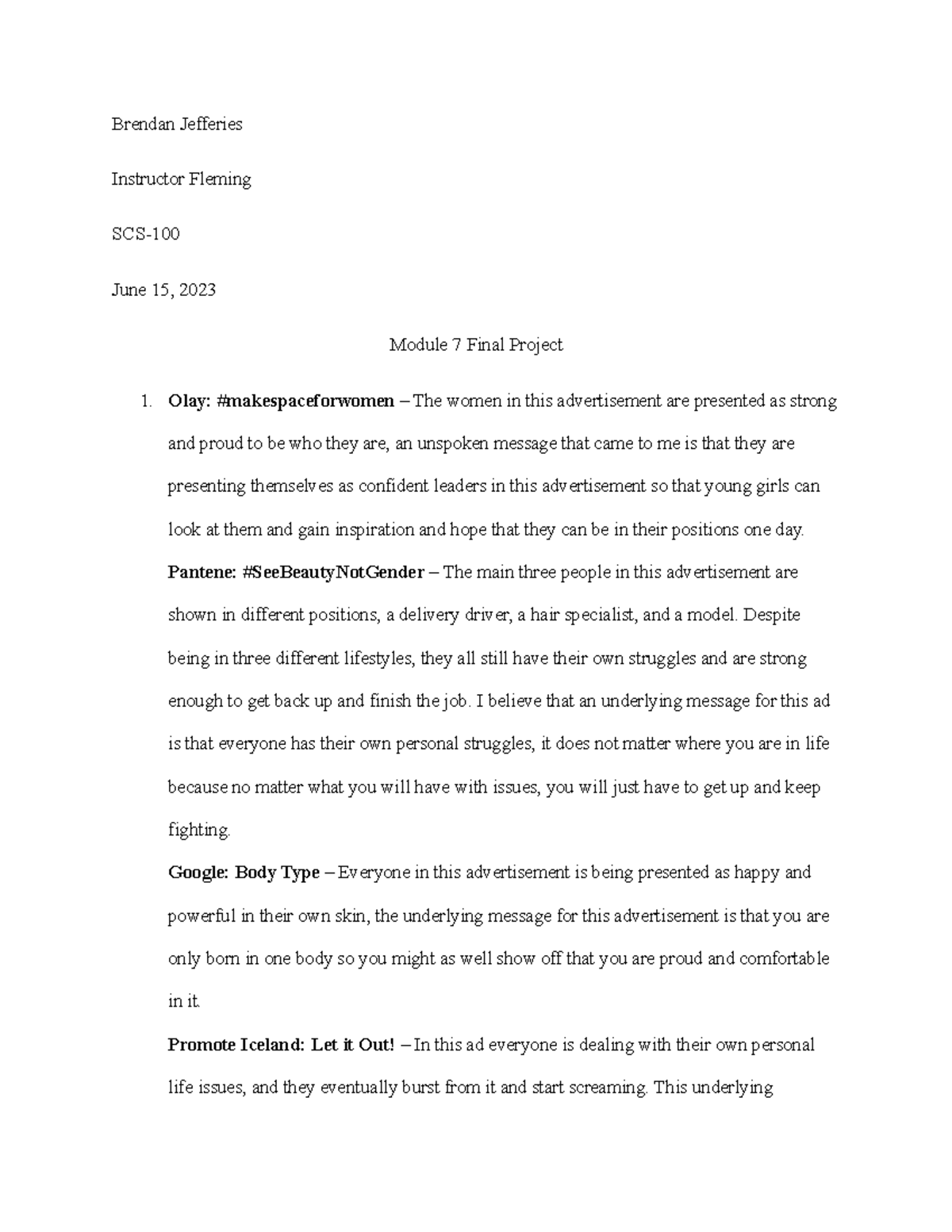 Module 7 Final Project - Brendan Jefferies Instructor Fleming SCS- June ...