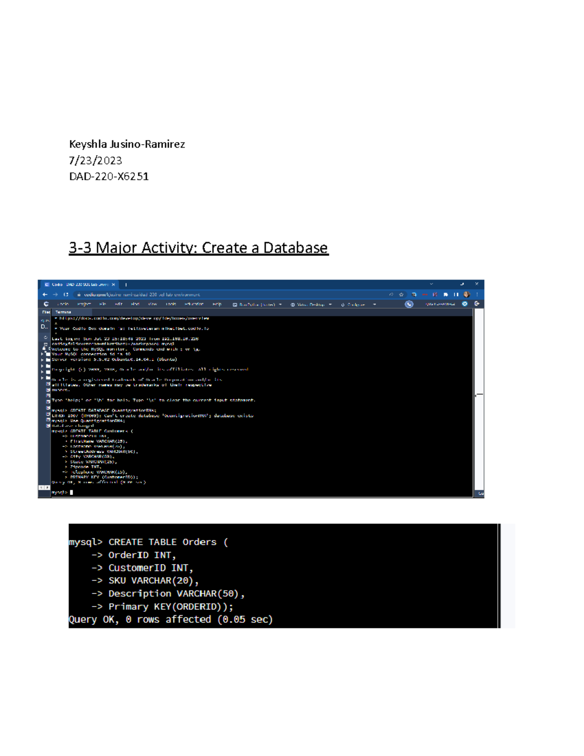 3-3 Major Activiyt - DAD-220 - Keyshla Jusino-Ramirez 7/23/ DAD-220-X 3 ...