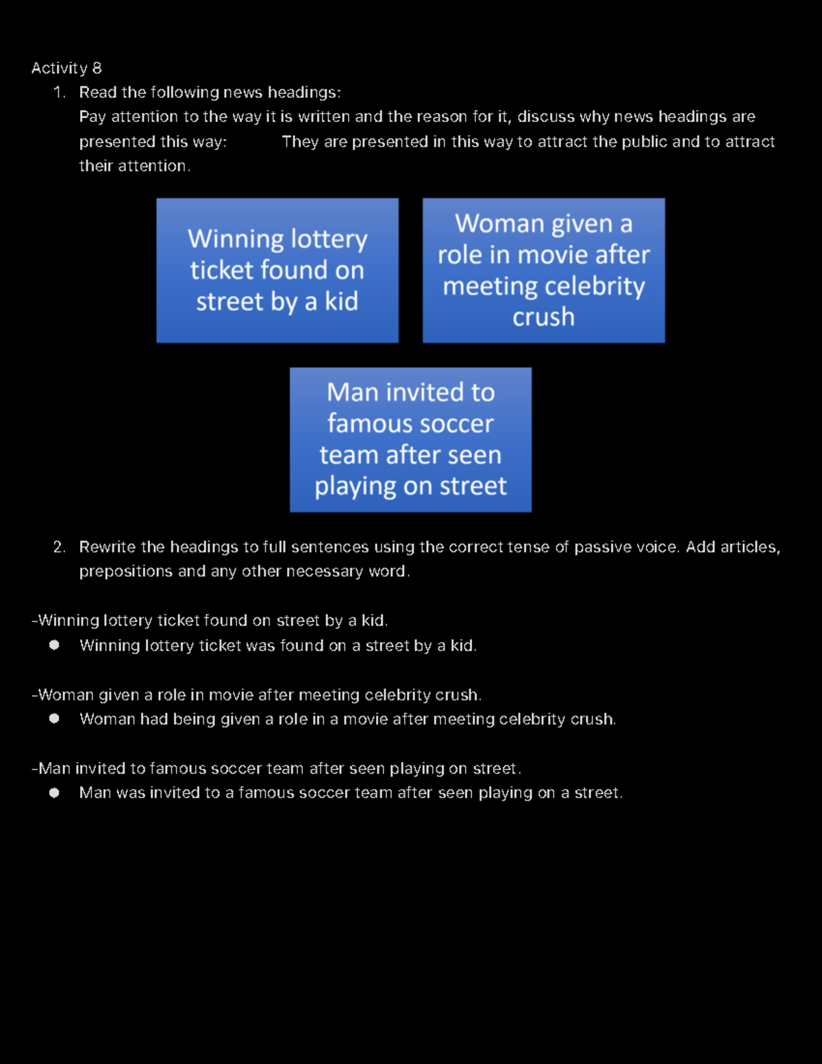 Activity 8 - Apuntesb - 1. 2. ï ï ï Activity 8 Read the following news ...