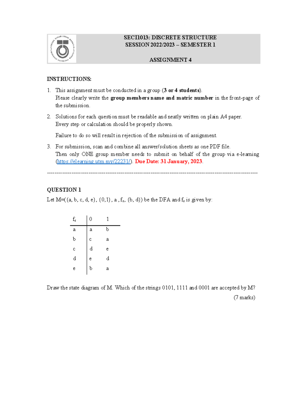 Assignment 4 - assigment - SECI1013: DISCRETE STRUCTURE SESSION 2022/ ...
