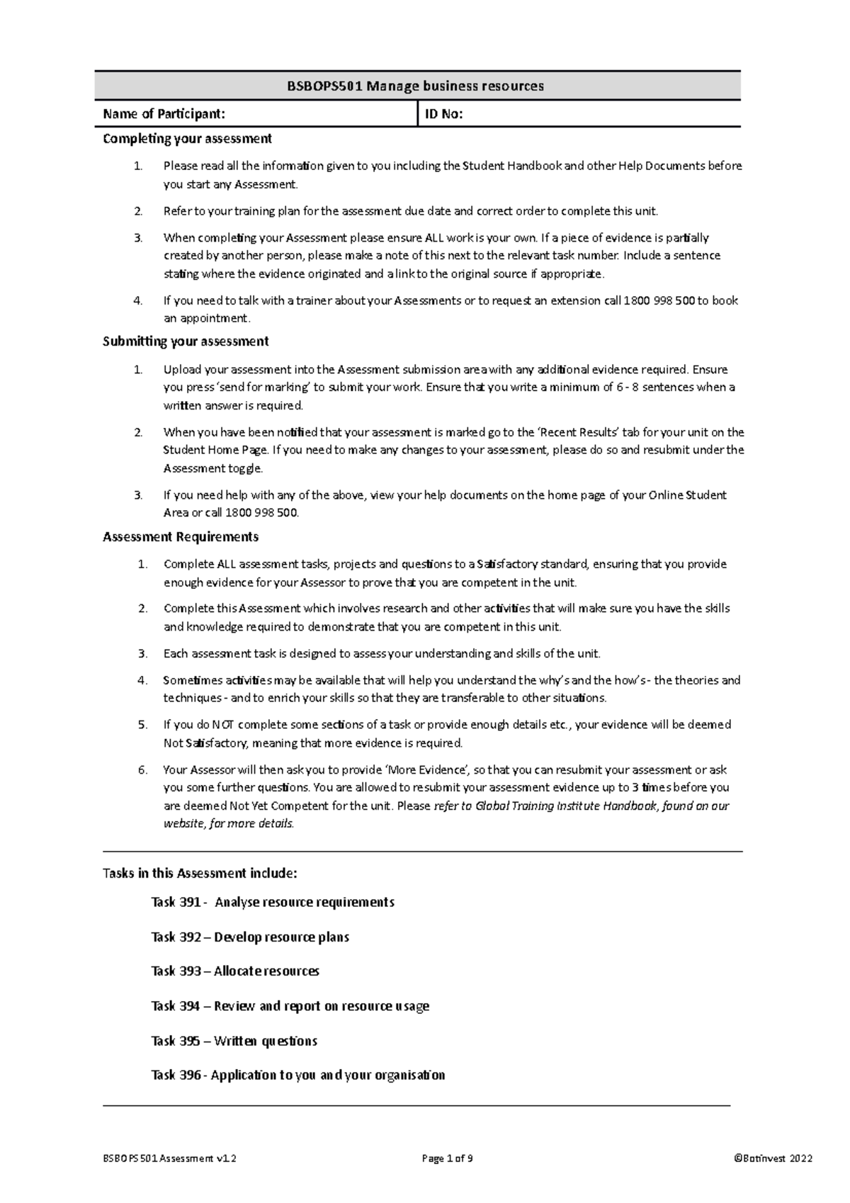 Bsbops 501 Assessment (WORD).v1.2 - Completing your assessment 1. Please read all the ...