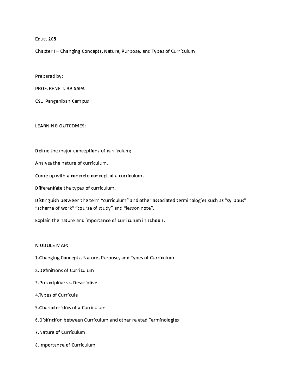 Educ. 205-WPS Office - Project - Educ. 205 Chapter I – Changing Concepts, Nature, Purpose, and ...