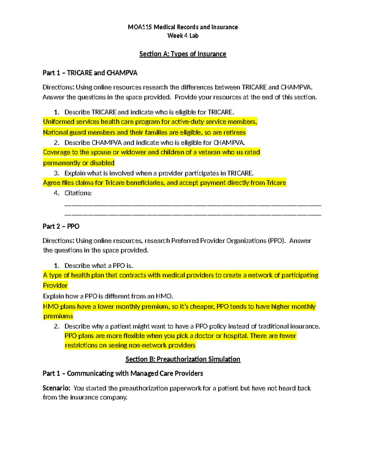 Week 4 Online Lab - week 4 - MOA115 Medical Records and Insurance Week ...
