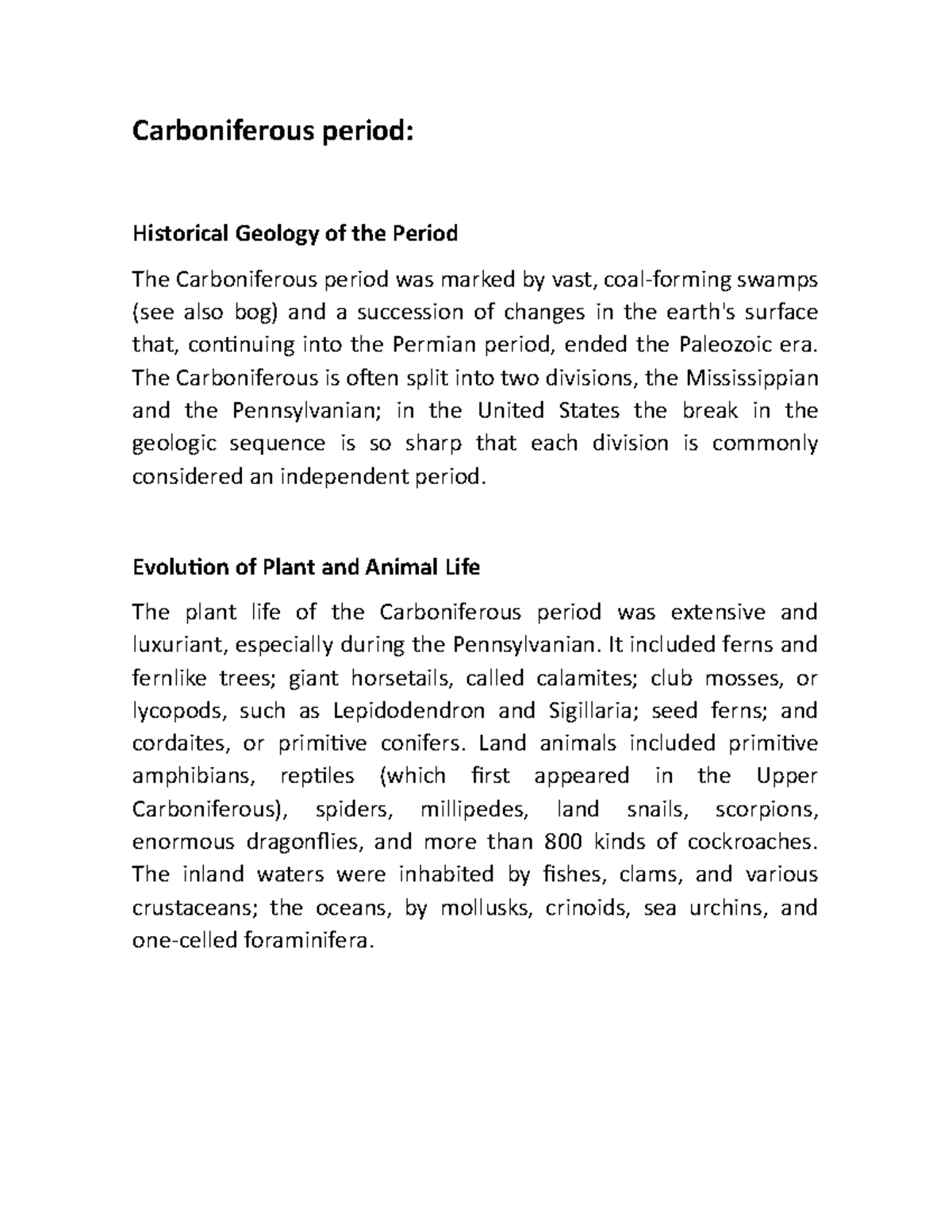 Carboniferous period - Tarea - Carboniferous period: Historical Geology ...
