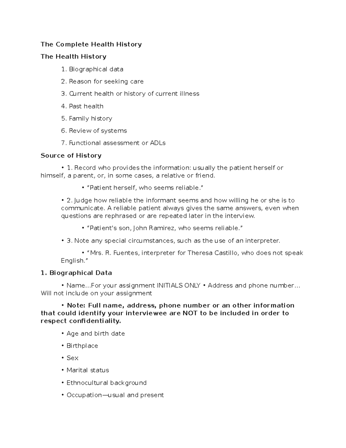 The complete health history - NURS 1068 - George Brown College - StuDocu