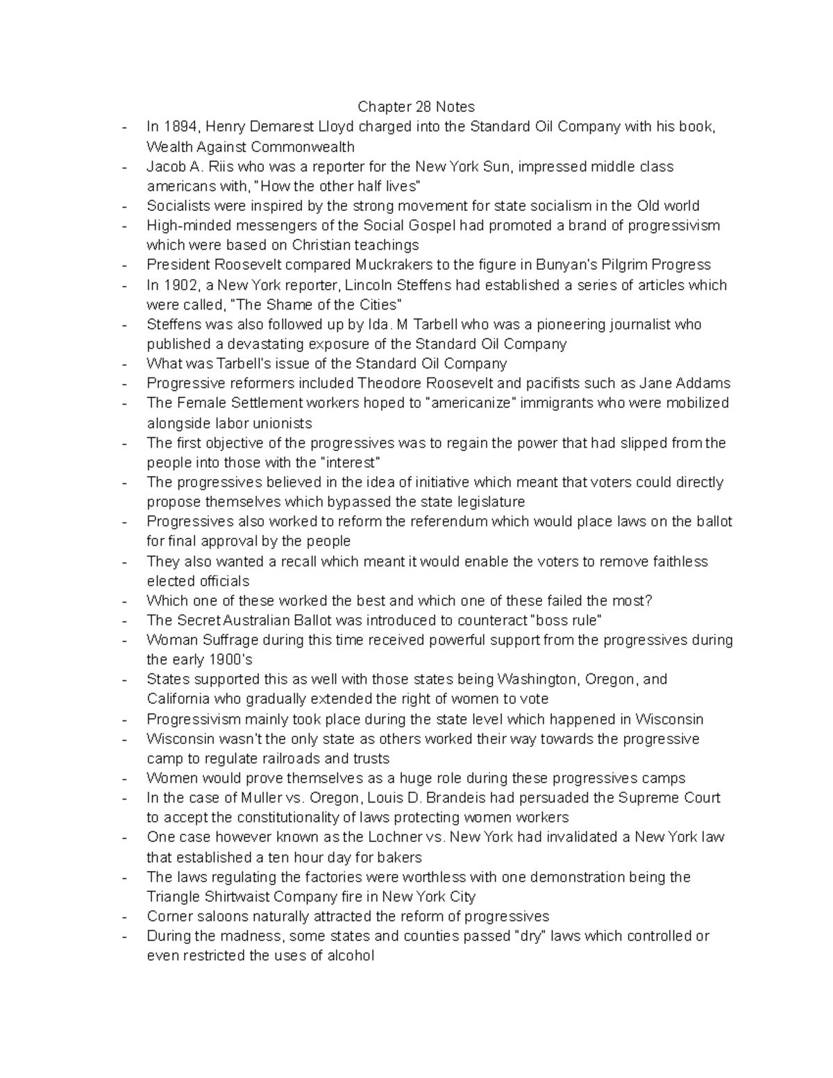 Apush Chap 28,29,30- Alex Studebaker - Chapter 28 Notes In 1894, Henry ...