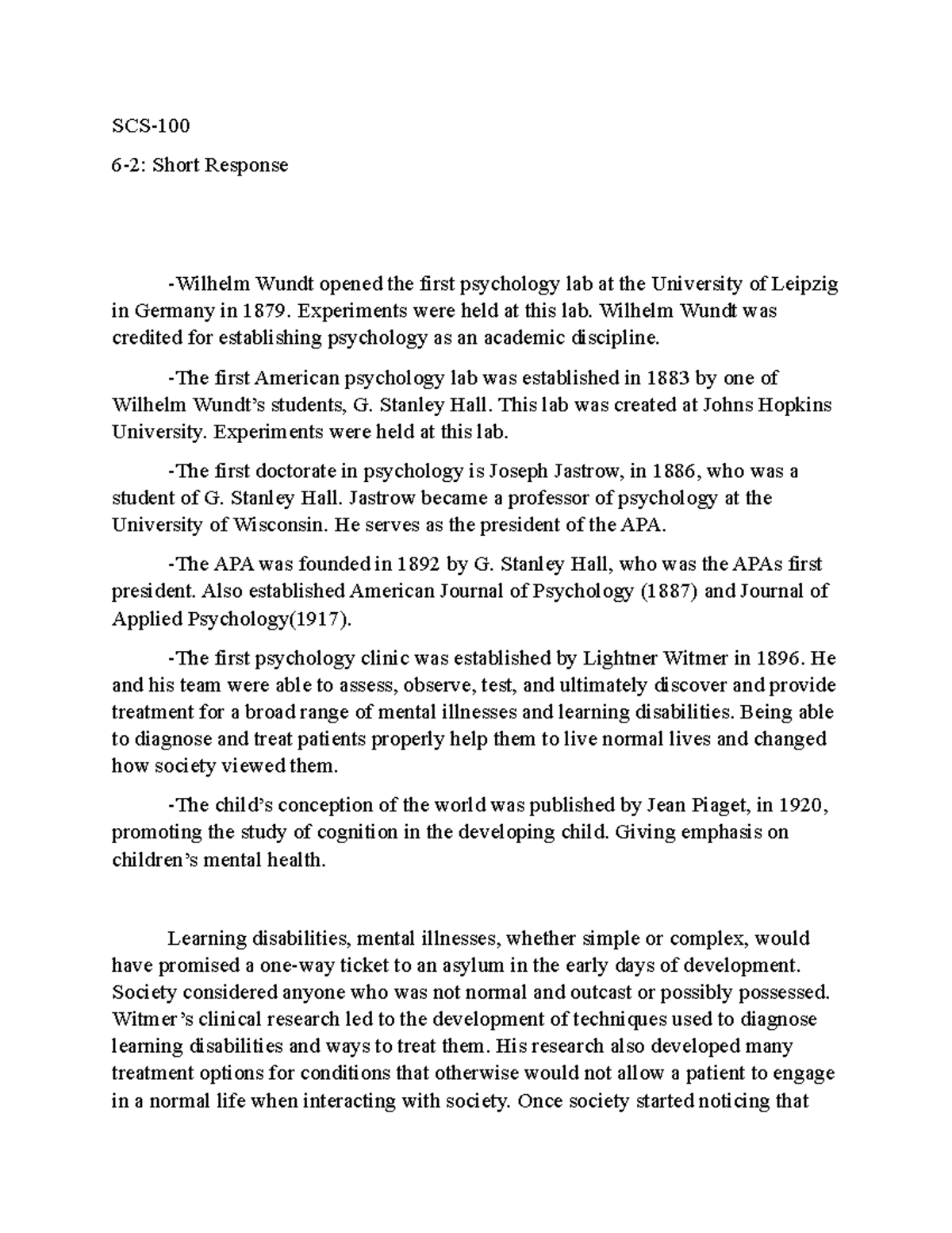 SCS-100 6-2 reflection societal development - SCS- 6-2: Short Response ...
