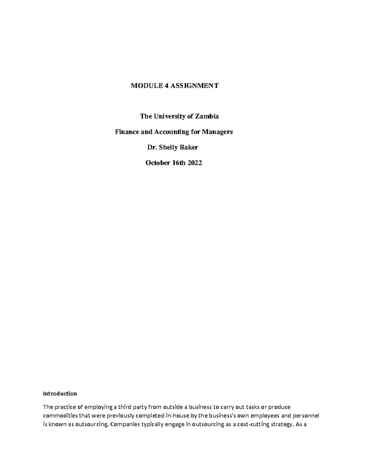 Module 4 Assignment - MODULE 4 ASSIGNMENT The University of Zambia ...