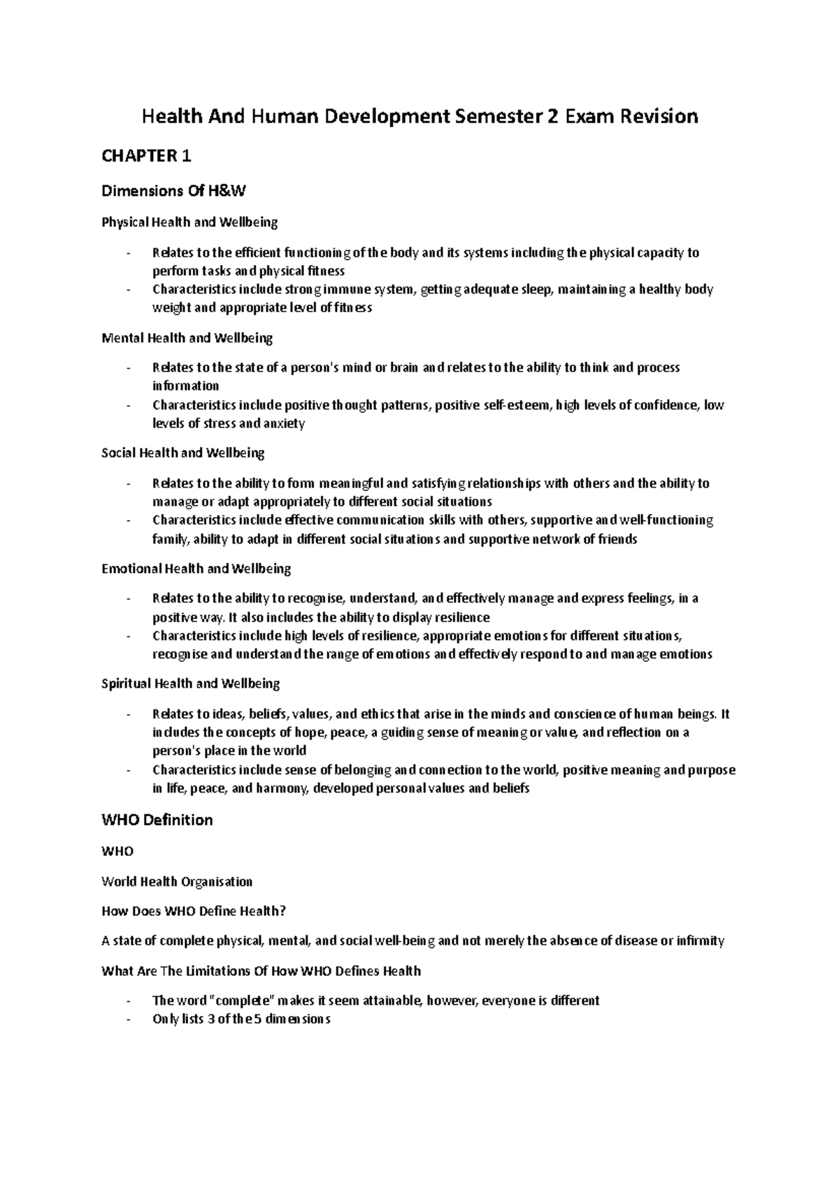 Health And Human Development unit 2 Revision - Health And Human ...