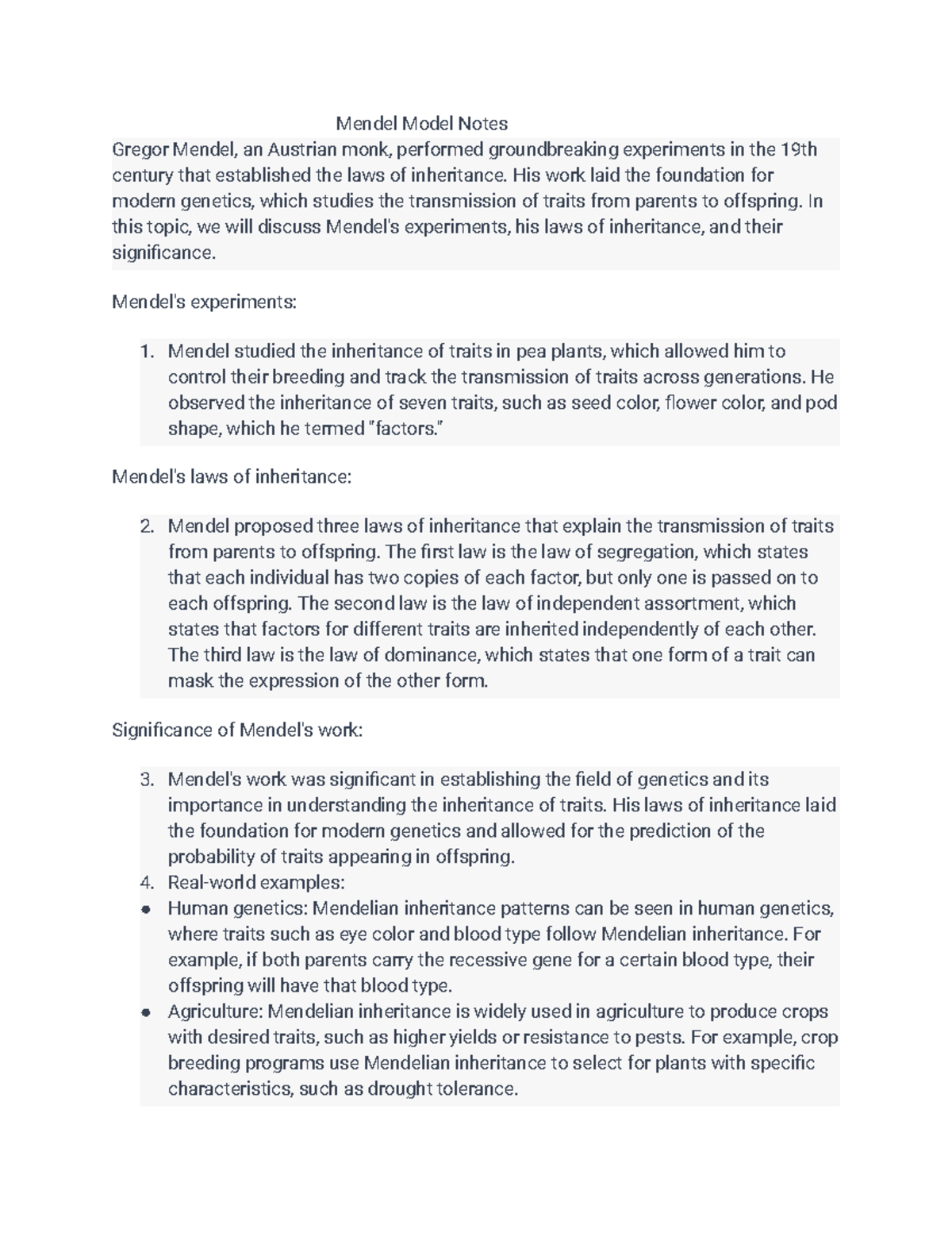 Mendel Model Notes - Mendel Model Notes Gregor Mendel, an Austrian monk ...
