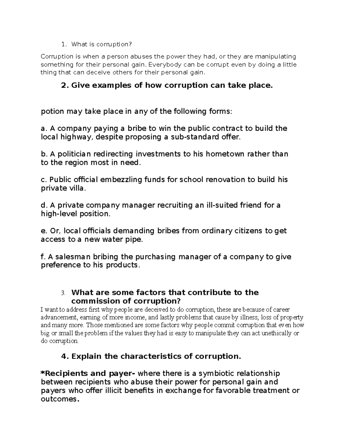 Assignment in GGSR chapter 9 - 1. What is corruption? Corruption is ...