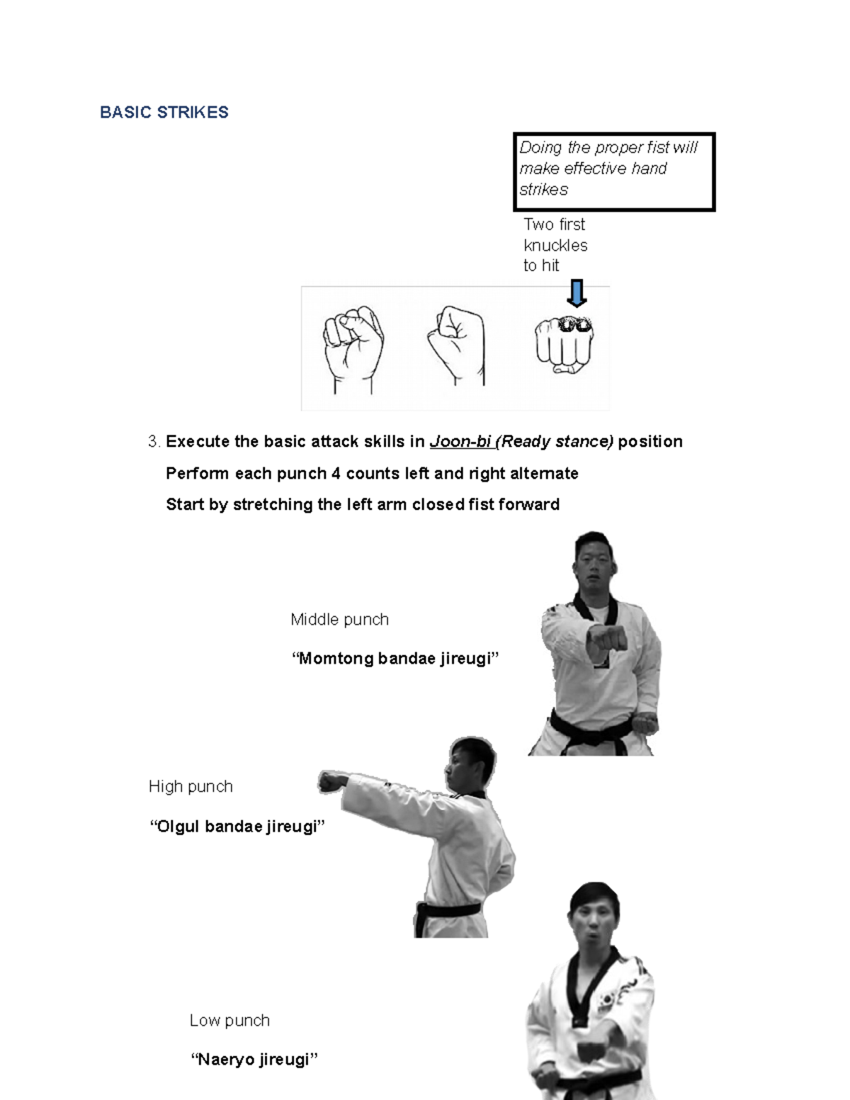 Basic Strikes in Taekwondo - BASIC STRIKES Doing the proper fist will ...